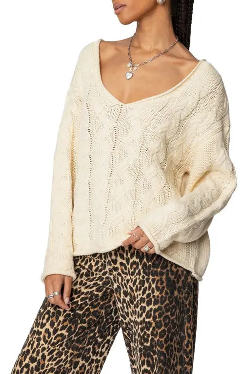 EDIKTED Inga Oversize Cable Stitch Sweater - Cream