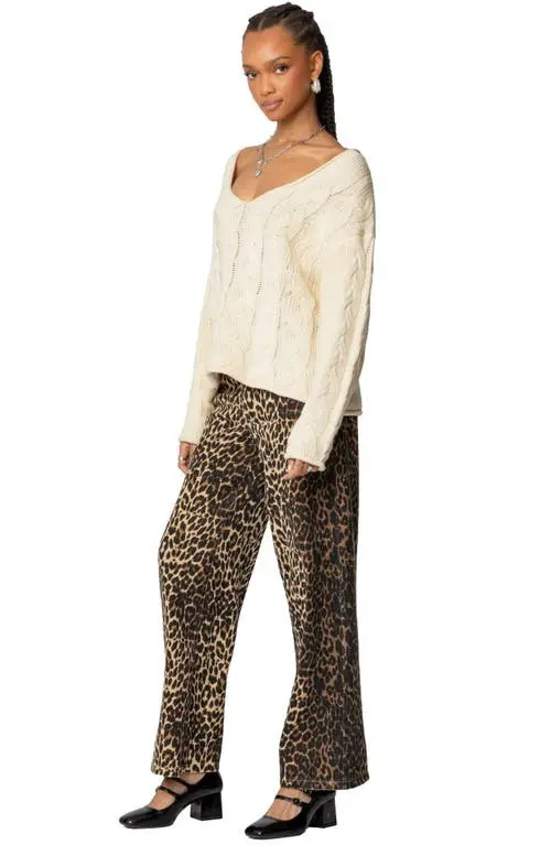 EDIKTED Inga Oversize Cable Stitch Sweater - Cream