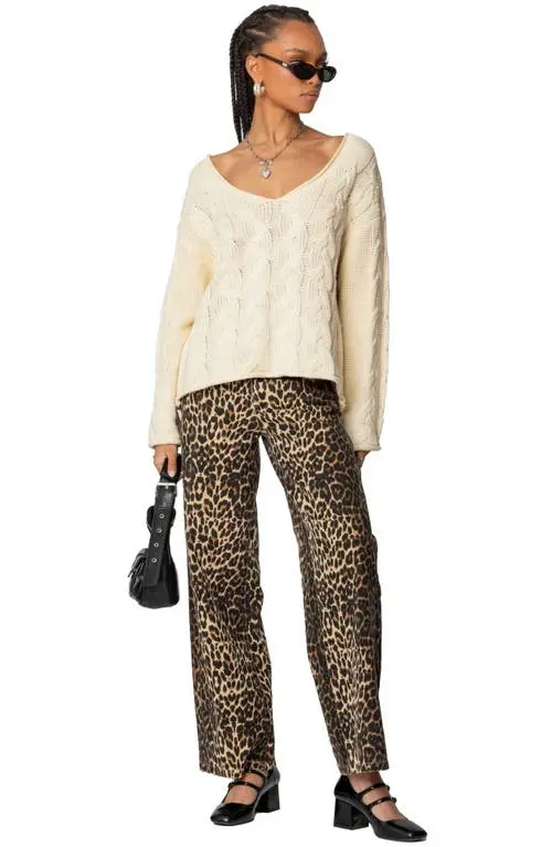 EDIKTED Inga Oversize Cable Stitch Sweater - Cream