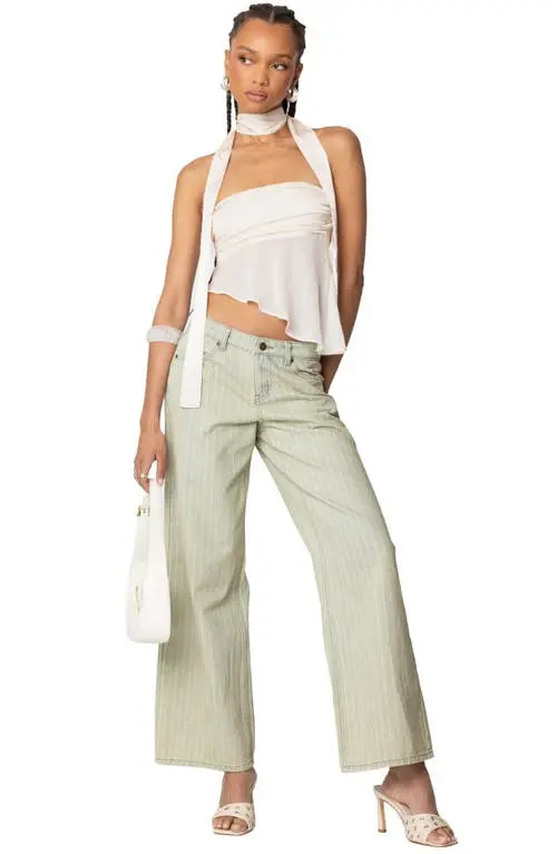 EDIKTED Asymmetrical Satin Tube Top & Scarf Set