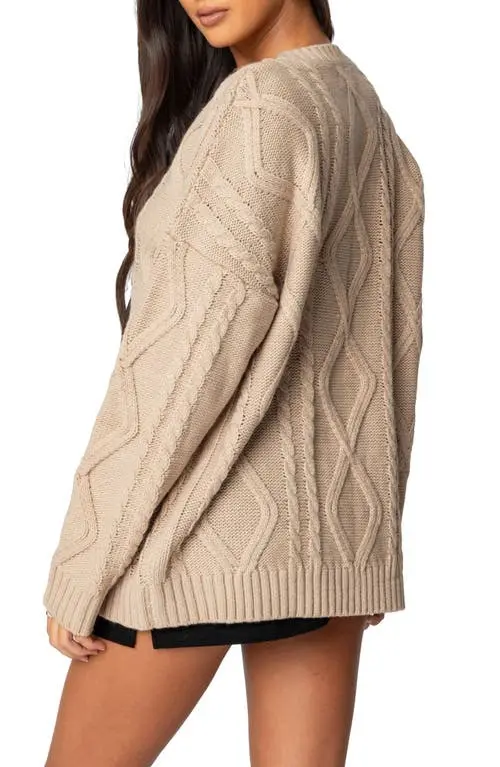 EDIKTED Kennedy Oversize Cable Stitch Sweater Tunic - Beige