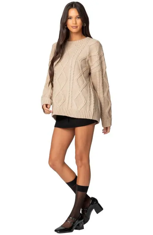 EDIKTED Kennedy Oversize Cable Stitch Sweater Tunic - Beige