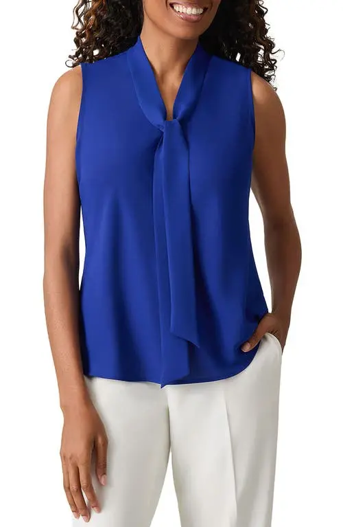 KASPER Sleeveless Tie-neck Top - Royal