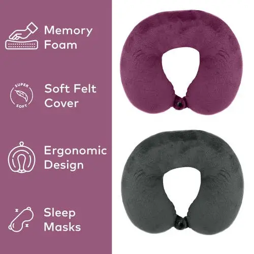 PURSONIC 2 Memory Foam Travel Pillows With Sleep Masks