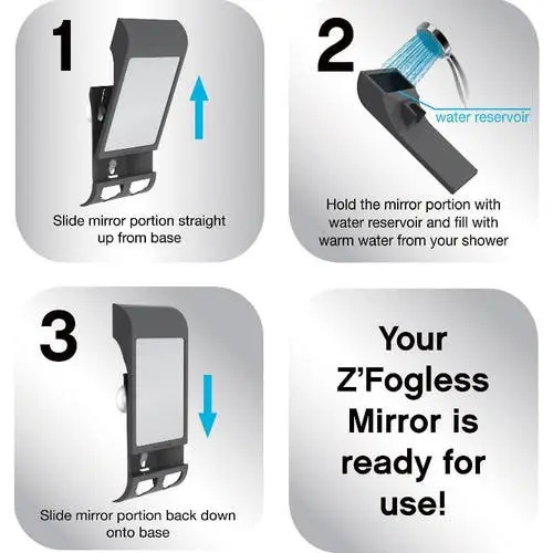 ZADRO Fogless Shower Mirror With Razor Holder & Squeegee - Gray