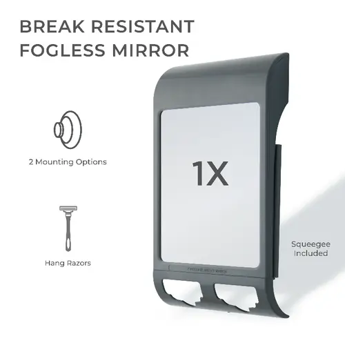 ZADRO Fogless Shower Mirror With Razor Holder & Squeegee - Gray