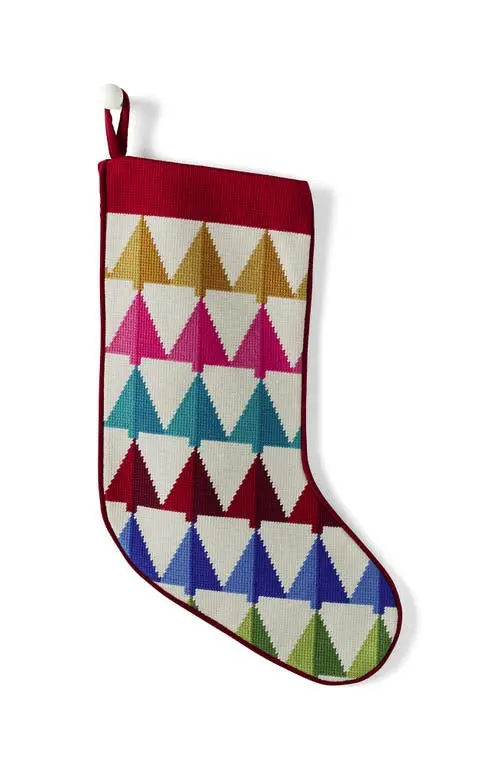 LANDS' END Needlepoint Christmas Stocking - Rainbow Trees