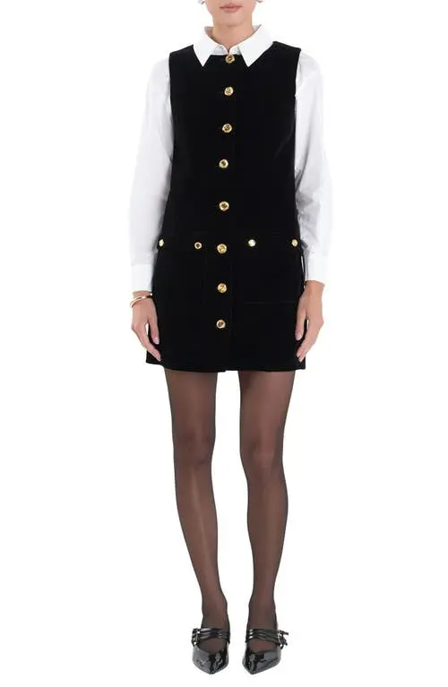English Factory Sleeveless Velvet Mini Dress - Black