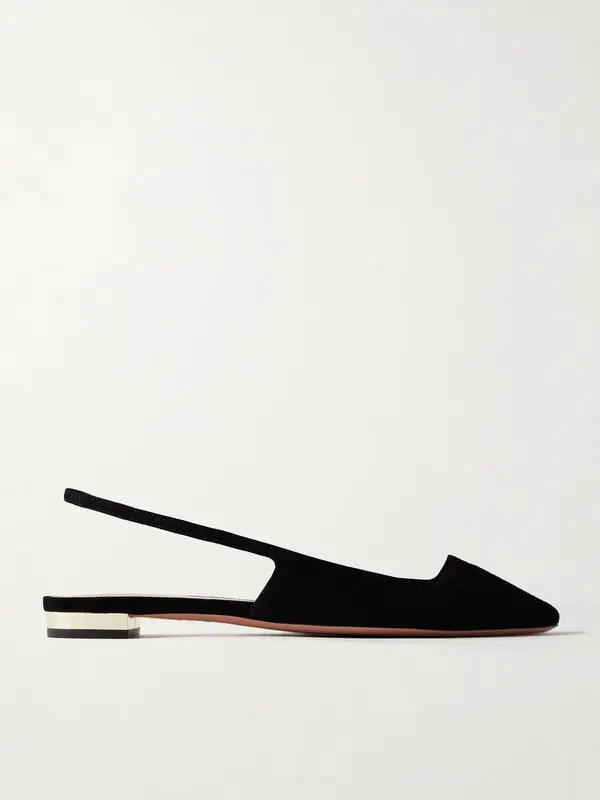 AQUAZZURA Alex Rivière Suede Slingback Flats - Black