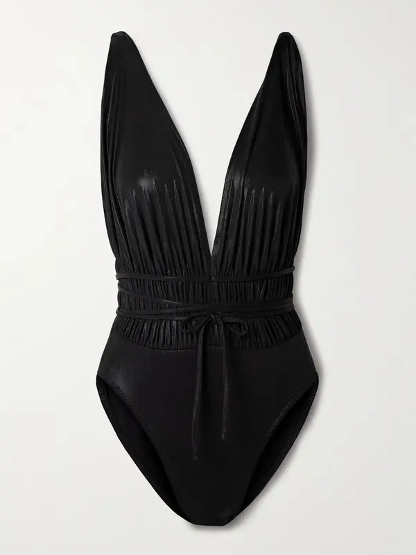 Norma Kamali Goddess Mio Ruched Stretch-lamé Swimsuit - Black