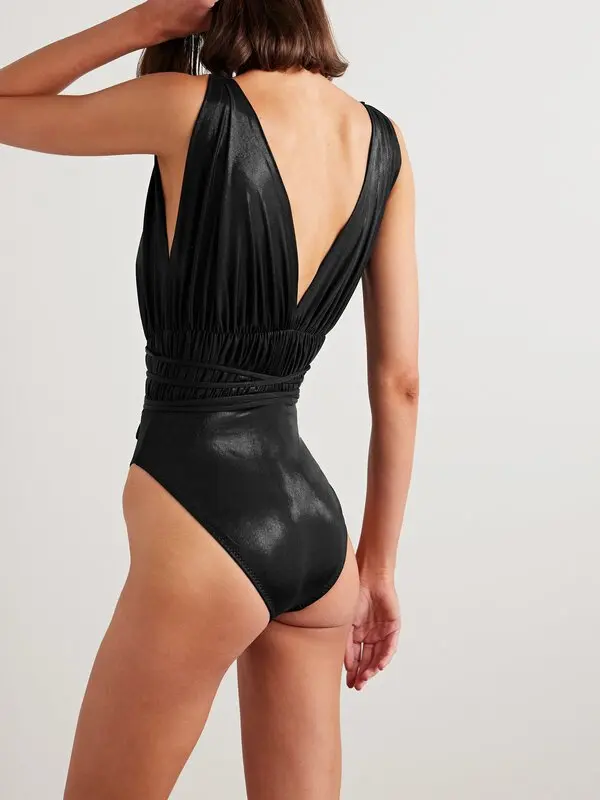 Norma Kamali Goddess Mio Ruched Stretch-lamé Swimsuit