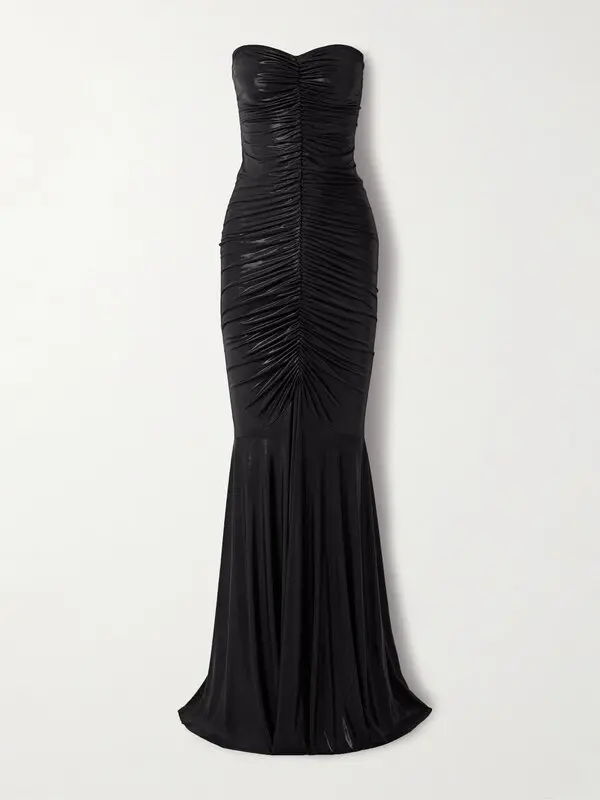 Norma Kamali Strapless Metallic Ruched Gown
