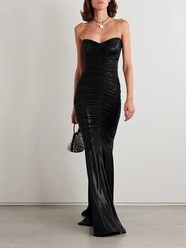 Norma Kamali Strapless Metallic Ruched Gown