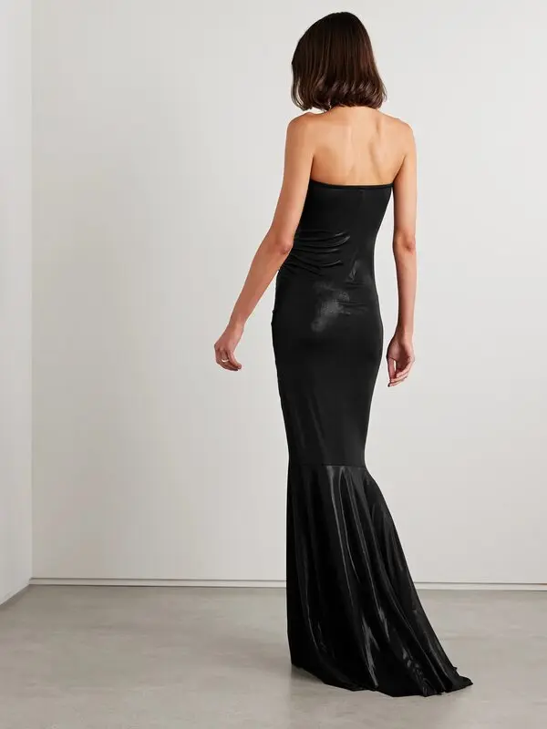 Norma Kamali Strapless Metallic Ruched Gown