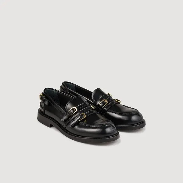 Sandro Buckle Leather Loafers