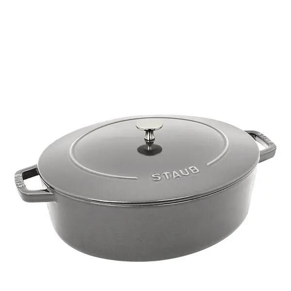 STAUB Cast Iron 6.25 Qt. Wide Oval Dutch Oven - Gray