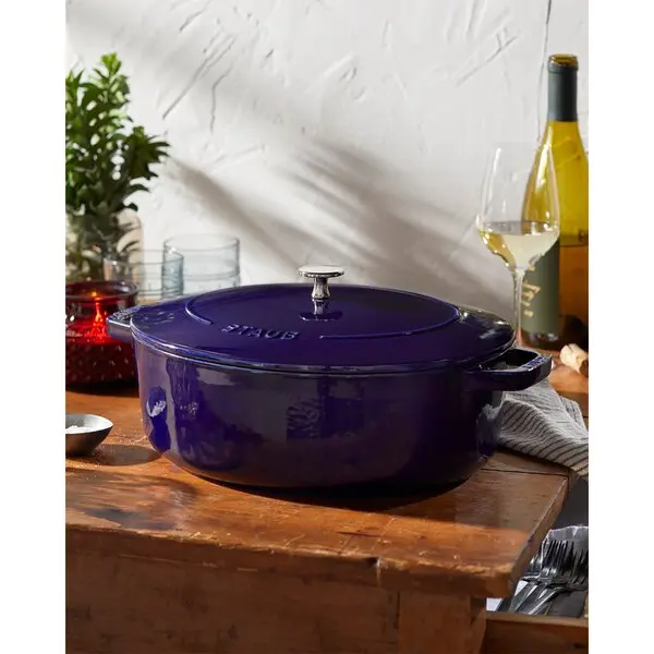 STAUB Cast Iron 6.25 Qt. Wide Oval Dutch Oven - Navy