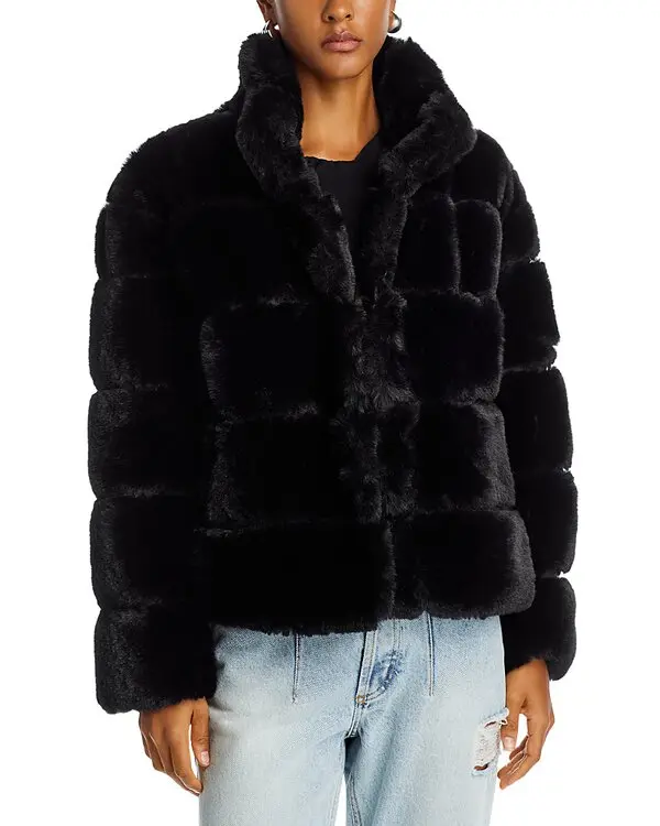 Aqua Eva Faux Fur Jacket - Black