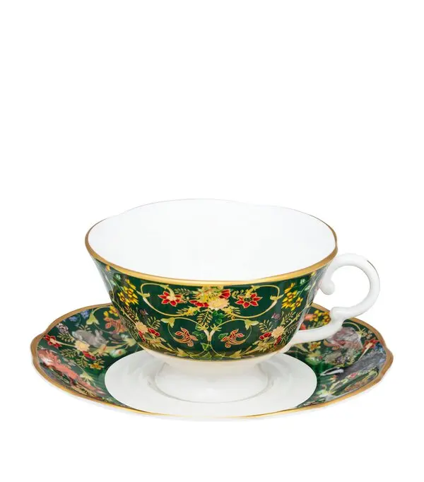 Halcyon Days Woodland Wildlife Teacup And Saucer - Green