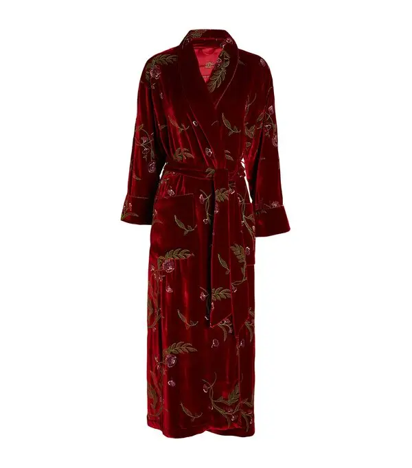 DANIEL HANSON Embroidered Velvet Robe - Red