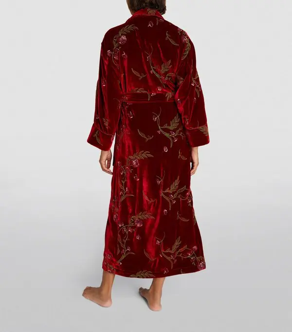 DANIEL HANSON Embroidered Velvet Robe - Red