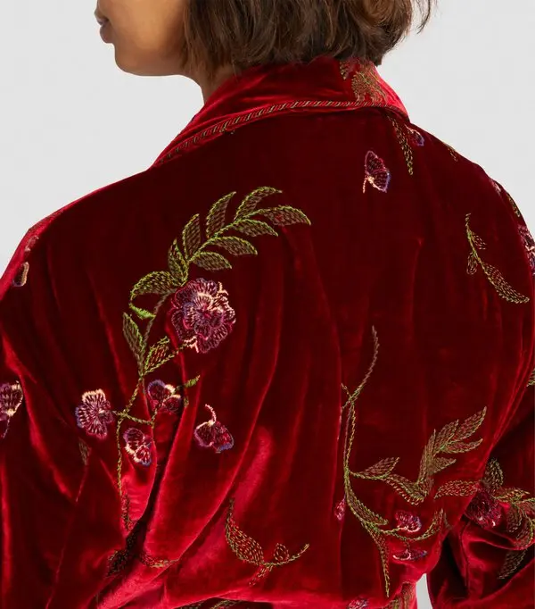 DANIEL HANSON Embroidered Velvet Robe - Red