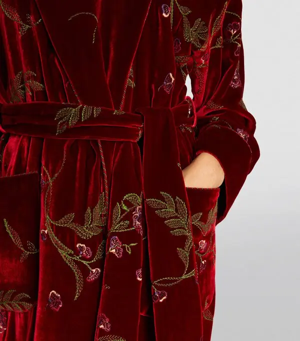 DANIEL HANSON Embroidered Velvet Robe - Red