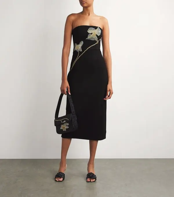 staud brooke beaded crepe midi dress Brooke Beaded Crepe Midi Dress