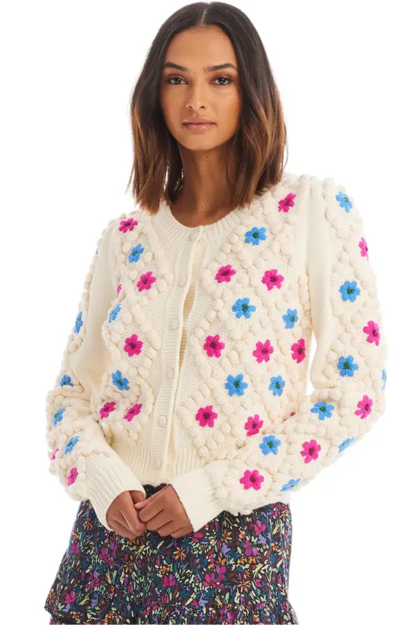 Allison Embroidered Pom Cardigan