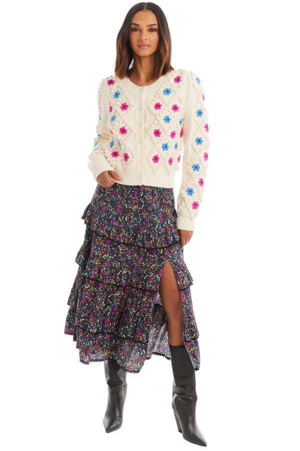 Allison Embroidered Pom Cardigan