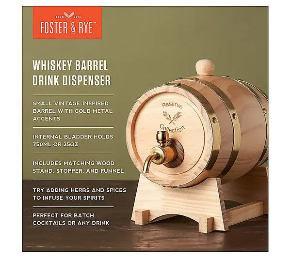 FOSTER & RYE Whiskey Barrel Drink Dispenser