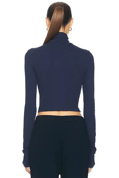 Eterne Cropped Fitted Turtleneck Top - Navy