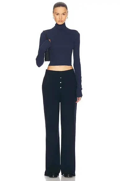 Eterne Cropped Fitted Turtleneck Top - Navy