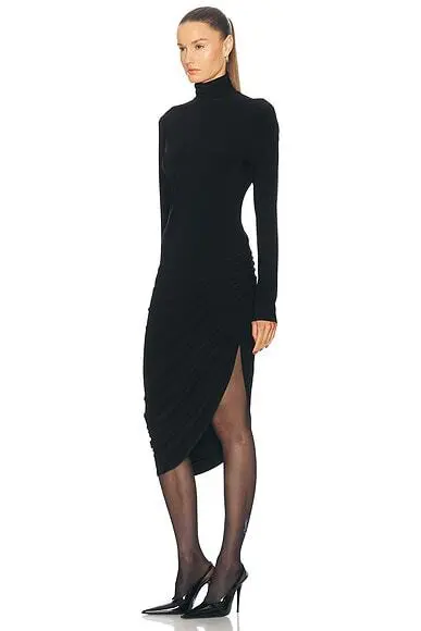 Norma Kamali Long Sleeve Turtleneck Side Drape Dress