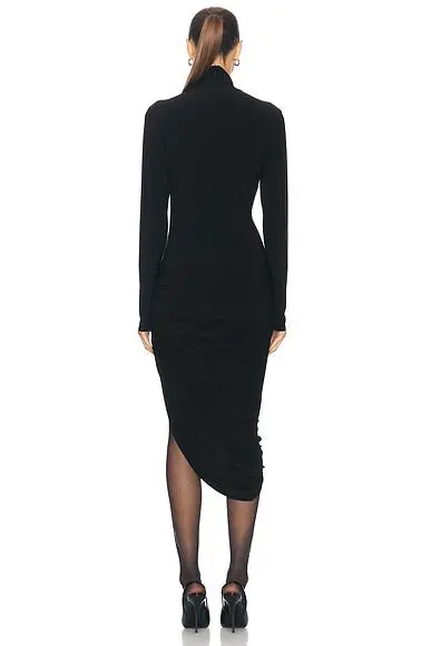 Norma Kamali Long Sleeve Turtleneck Side Drape Dress