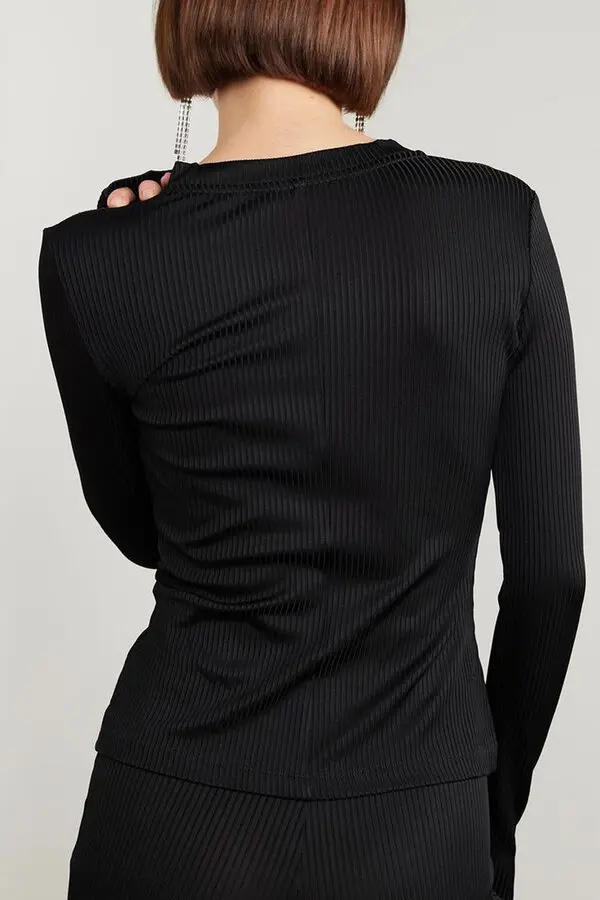 AREA Embellished Ribbed Jersey Top - Black