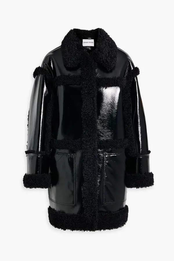 STAND STUDIO Elsie Faux Shearling-trimmed Vinyl Coat