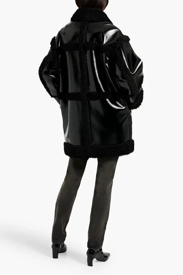 STAND STUDIO Elsie Faux Shearling-trimmed Vinyl Coat