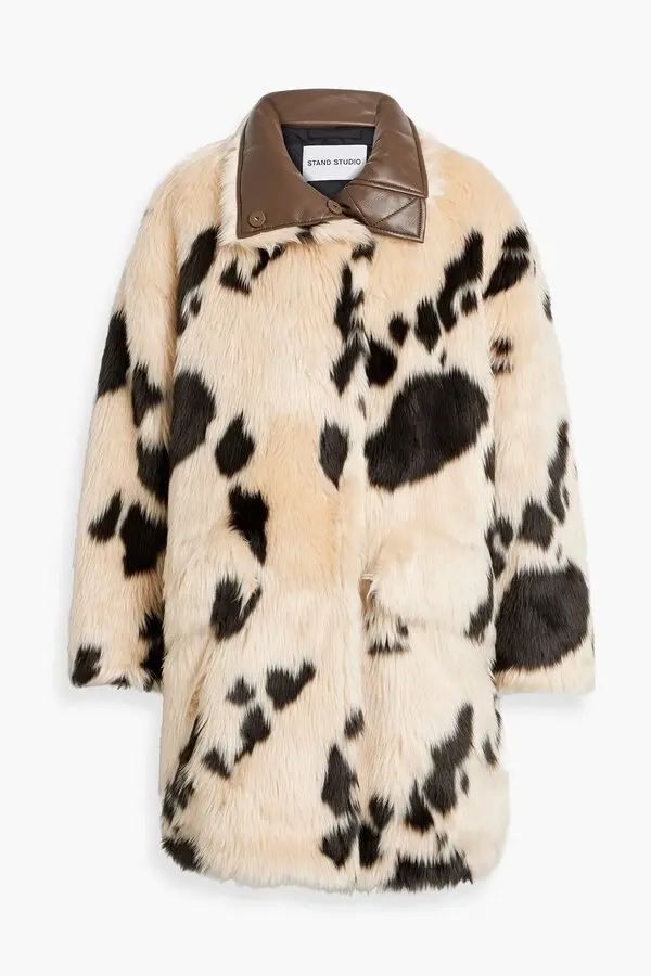 STAND STUDIO Doona Printed Plush Coat - Sand