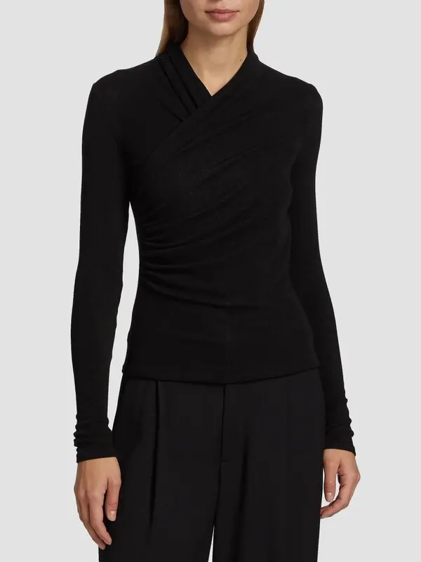 Vince Ruched Long-sleeve Top - Black