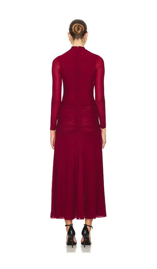 Bardot Liyana Ruched Mesh Dress - Berry