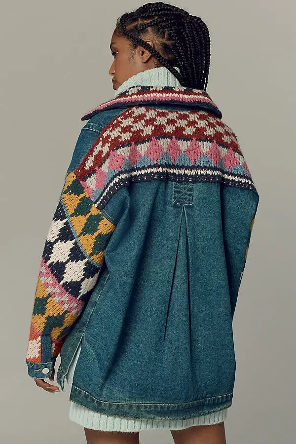 PILCRO Crochet Denim Sweater Jacket