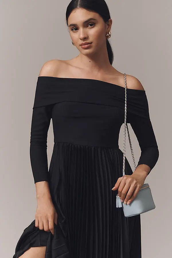 Hutch Long-Sleeve Off-The-Shoulder Pleated Maxi Dress In Black - 27% Off |  Editorialist
