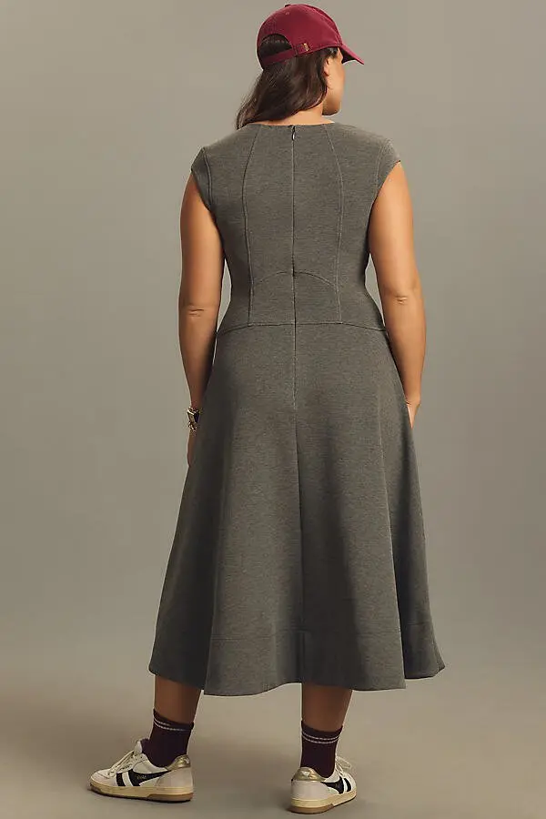 knee length dresses for ladies Maroon Midi Dress: Sweetheart Belted Scuba Fabric Dress main image 0