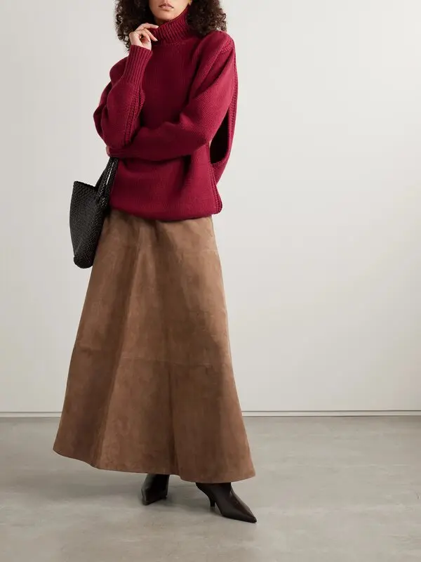 Sasuphi Convertible Oversized Cutout Ribbed Cashmere Turtleneck Mini Dress