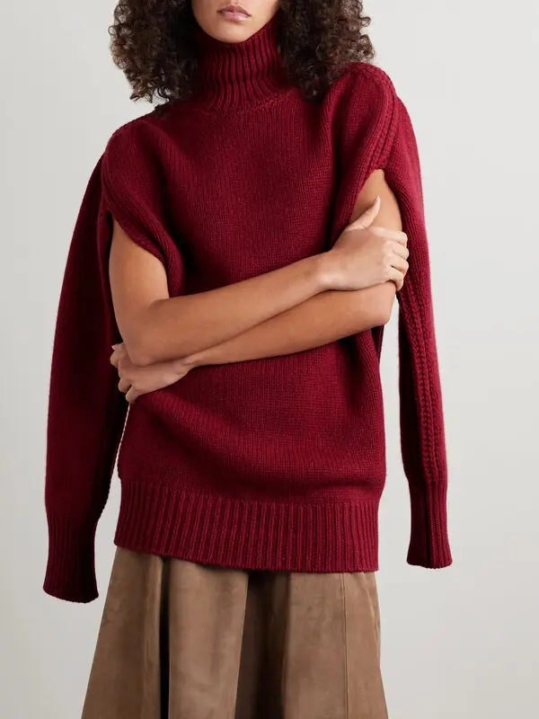 Sasuphi Convertible Oversized Cutout Ribbed Cashmere Turtleneck Mini Dress