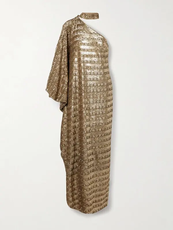 TALLER MARMO One-sleeve Draped Sequined Gown
