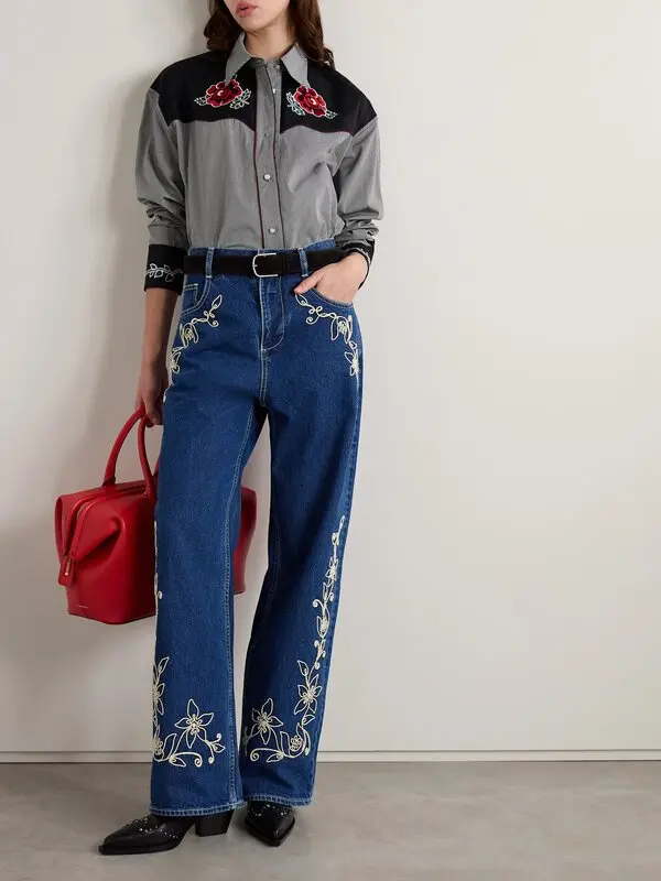 MOLLY GODDARD Meredith Appliquéd Gingham Cotton Shirt