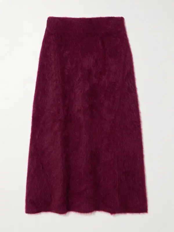 LISA YANG Asta Brushed-cashmere Midi Skirt - Burgundy