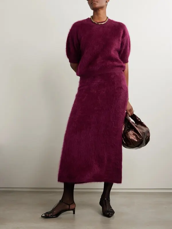 LISA YANG Asta Brushed-cashmere Midi Skirt - Burgundy